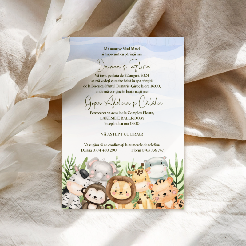 Invitatie Botez sau Aniversare Handmade - Wild Family Green | Invitatie Digitala, Placecard ...